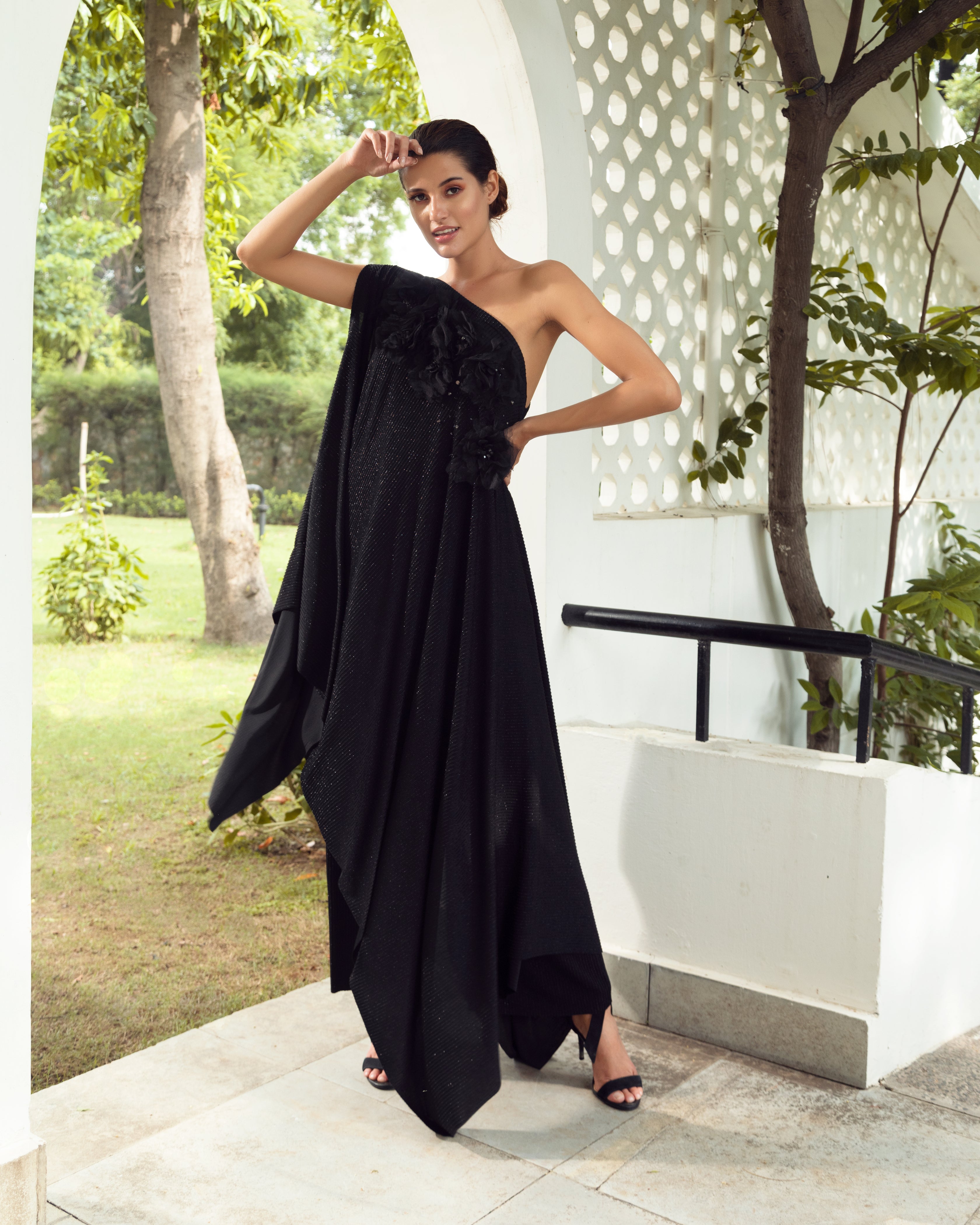 LYCRA OFF SHOULDER CAPE WITH PANTS – divyajainstudio