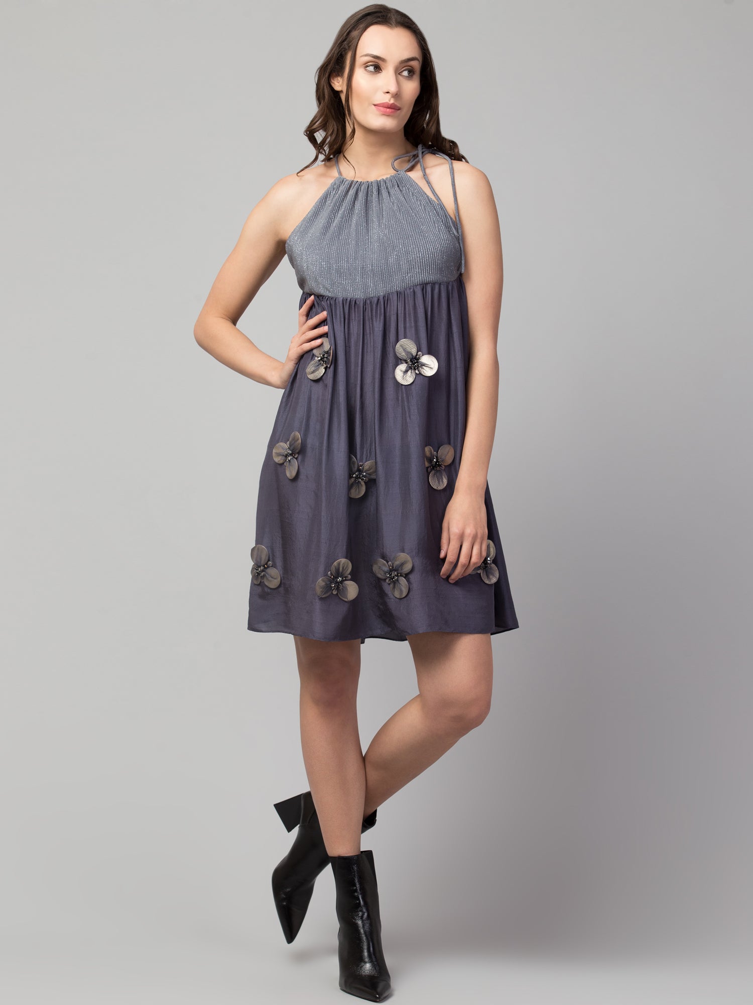 SLATE GREY A LINE DRESS – divyajainstudio